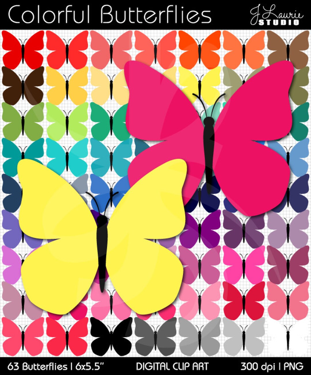 Digital Clipart-63 Colorful Butterflies-bright Colors-rainbow-digital ...