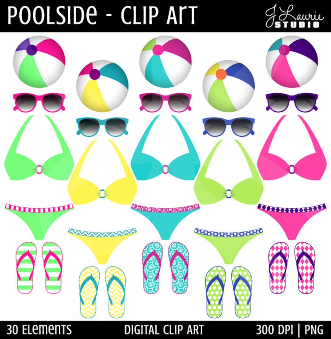 Poolside Digital Clipart-scrapbooking-invitations-flip Flops-beach ...