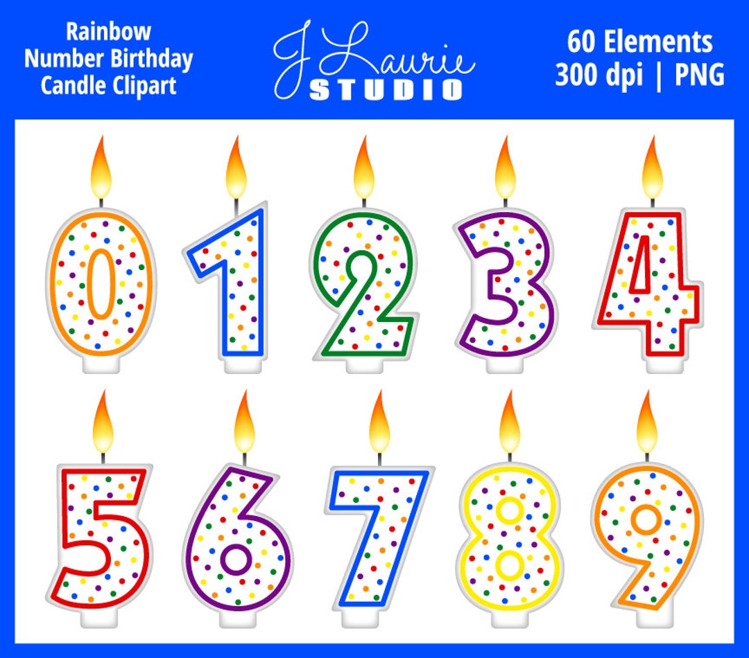 Digital Clipart Birthday Candles number Candles rainbow Party pride candle scrapbooking birthday Cards invitations instant Download Clip Art Etsy