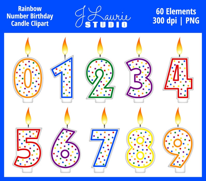 Digital Clipart Birthday Candles-number Candles-rainbow | Etsy
