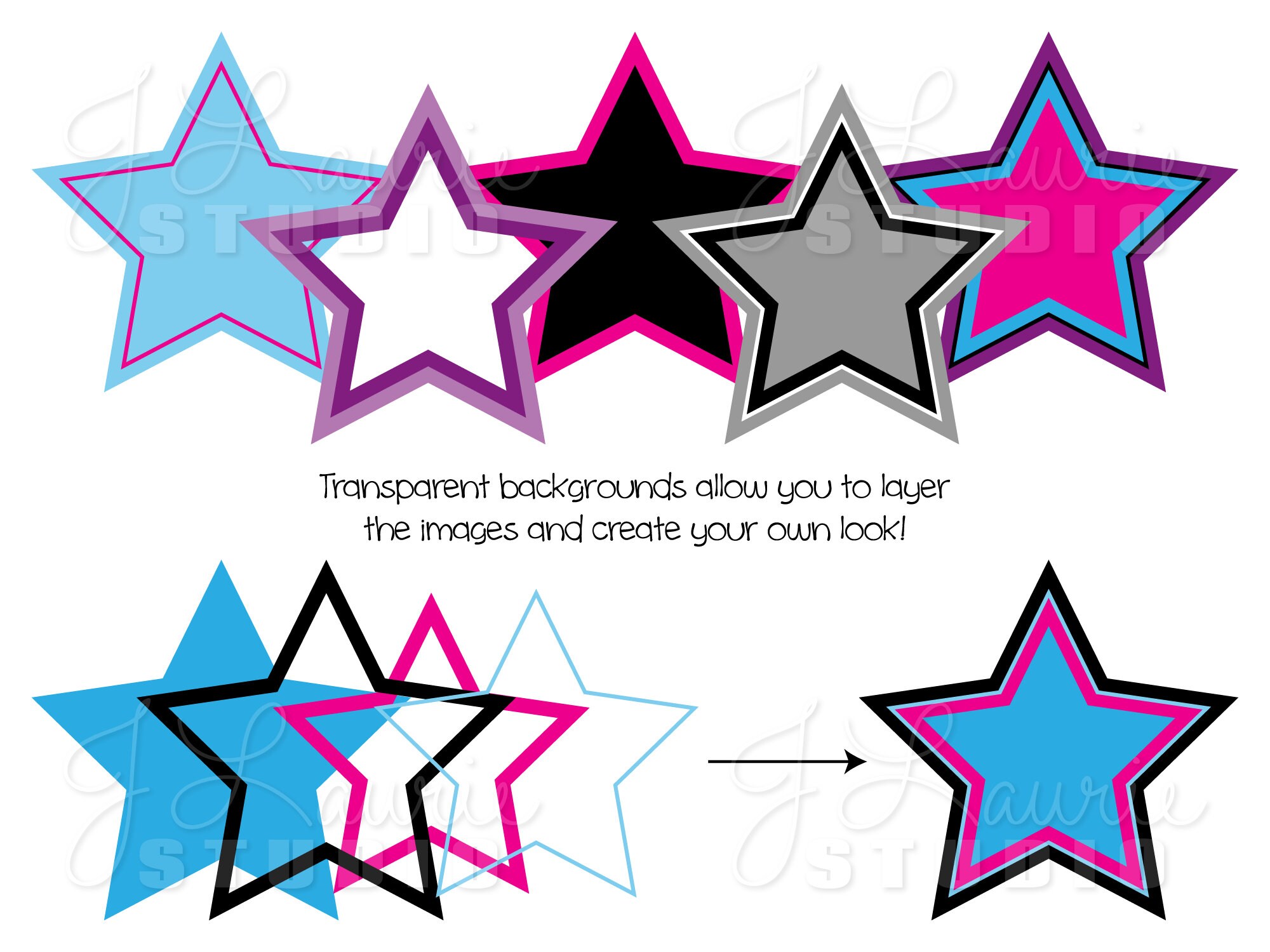 Jocelyn Collection-rockstar Girl-star Frames-digital Clipart | Etsy