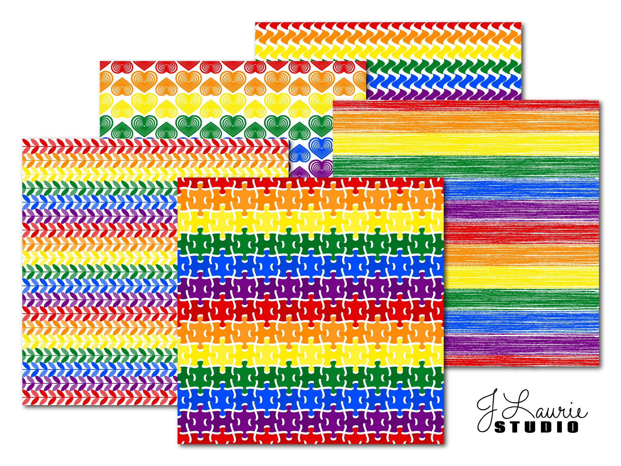 Rainbow Pride-digital Scrapbook Papers-commercial Use-hearts-chevron ...