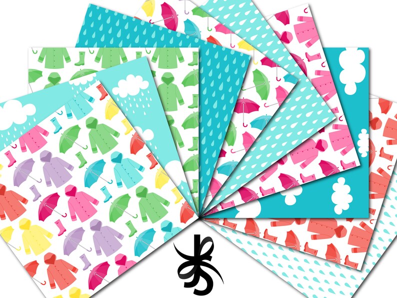 Rainy Day-digital Scrapbook Papers-commercial Use-rain-weather-spring ...
