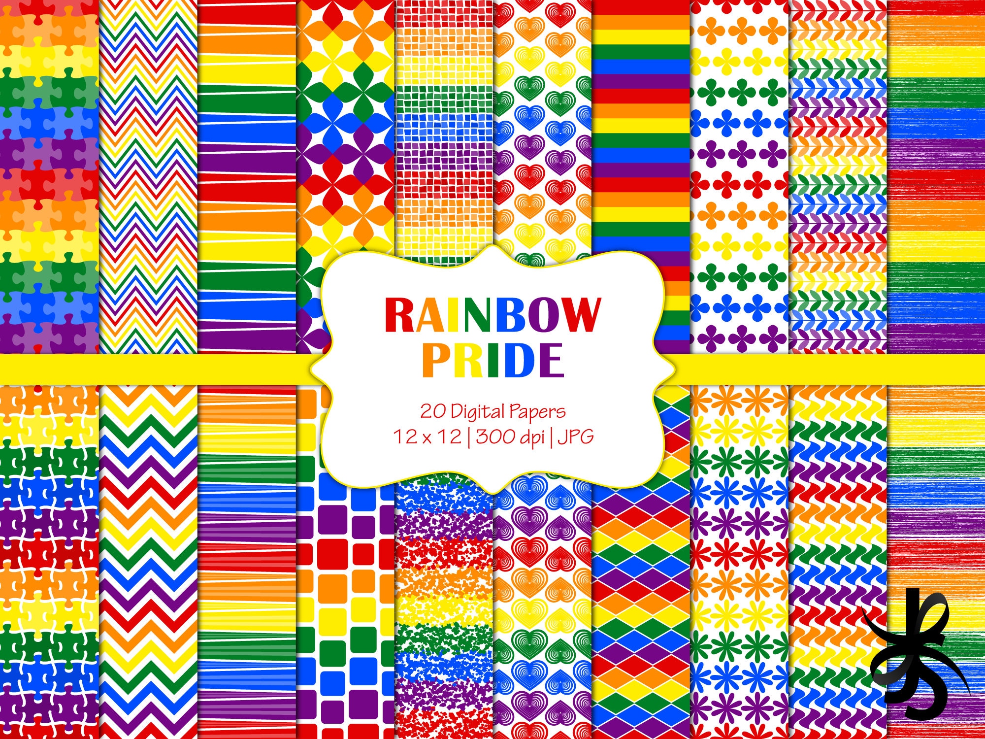 Rainbow Pride-digital Scrapbook Papers-commercial Use-hearts-chevron ...