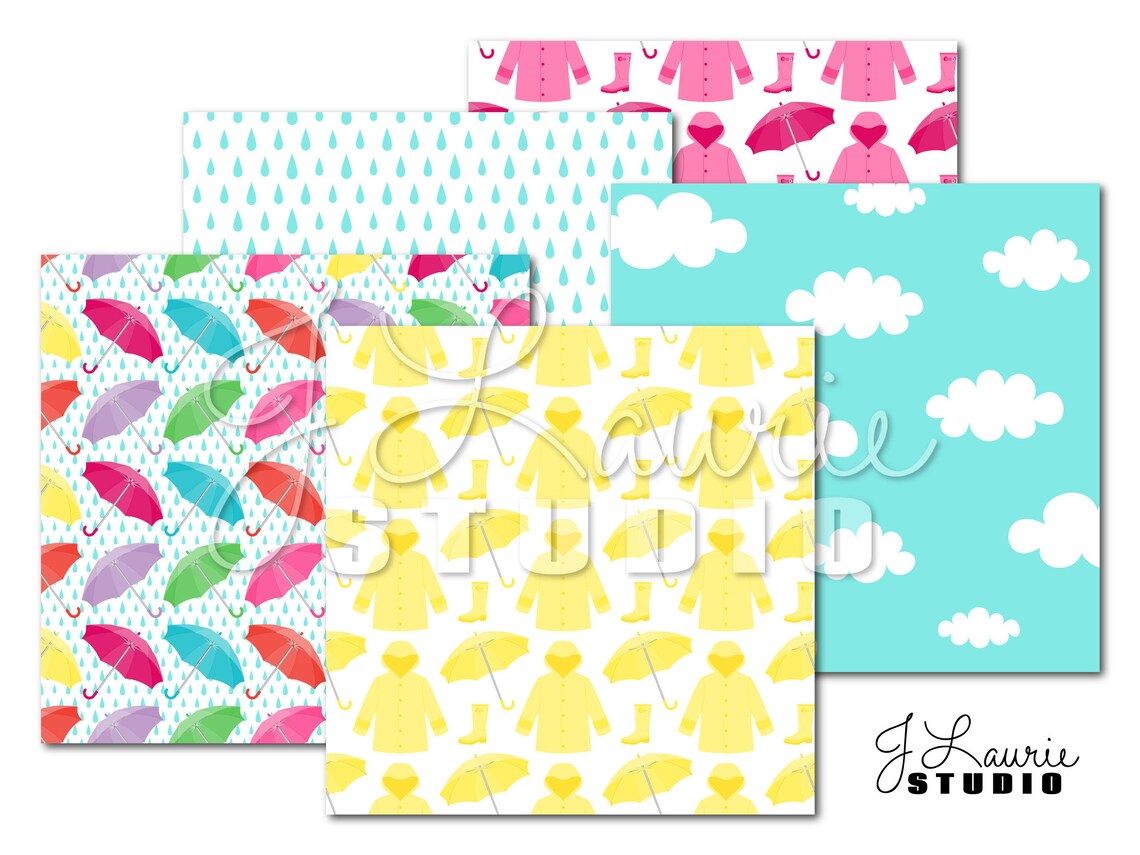 Rainy Day-digital Scrapbook Papers-commercial Use-rain-weather-spring ...