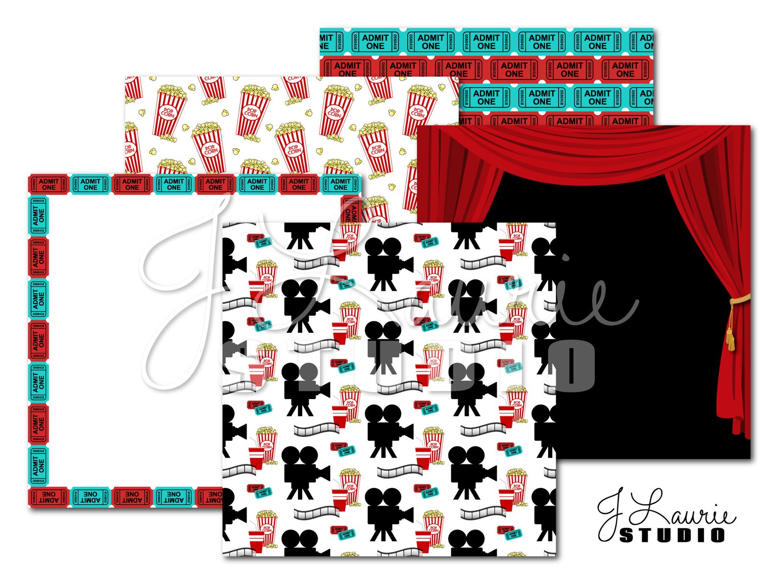 Movie Night-digital Scrapbook Papers-commercial - Etsy