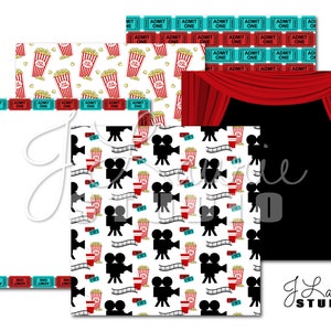 Movie Night-digital Scrapbook Papers-commercial Use-popcorn-theatre ...