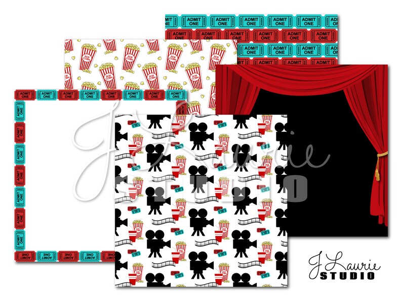 Movie Night-digital Scrapbook Papers-commercial - Etsy