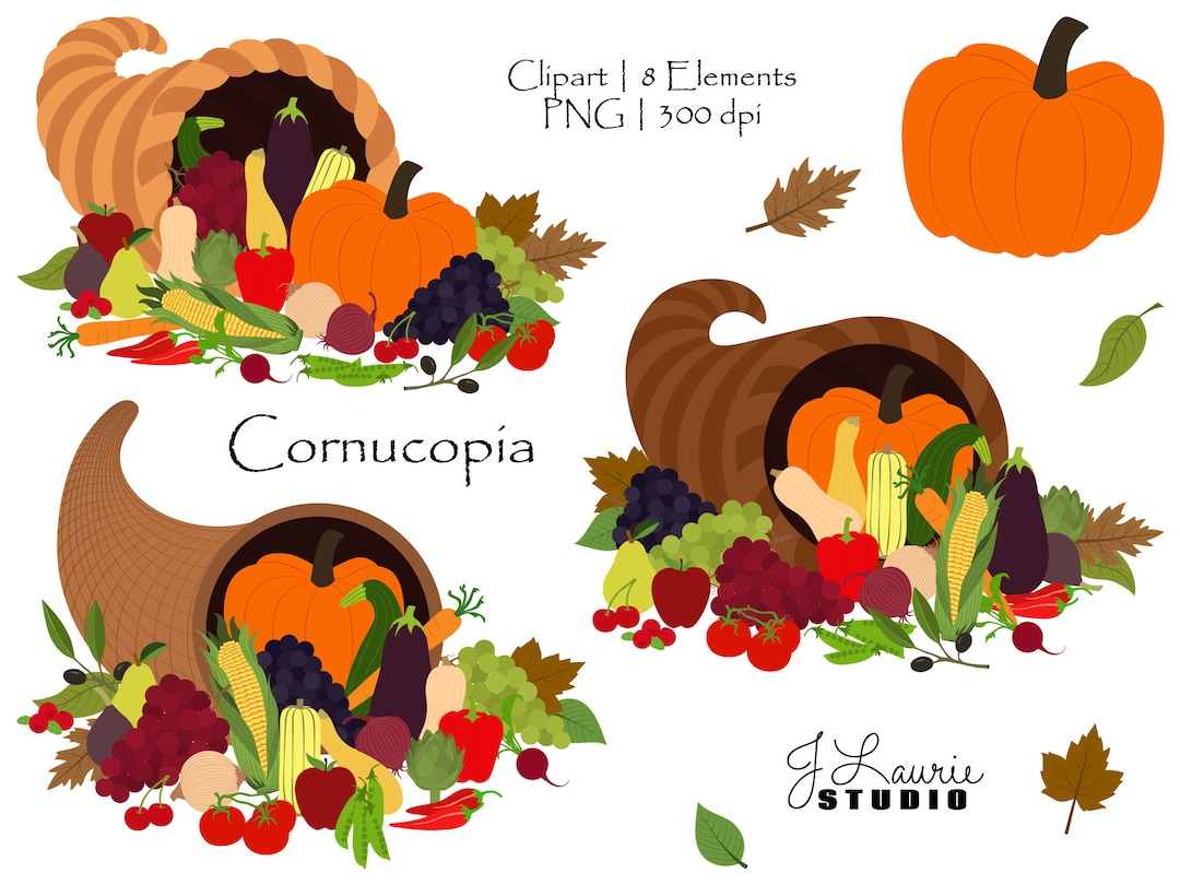 Cornucopia-digital Clipart-commercial Use-thanksgiving-horn of Plenty ...