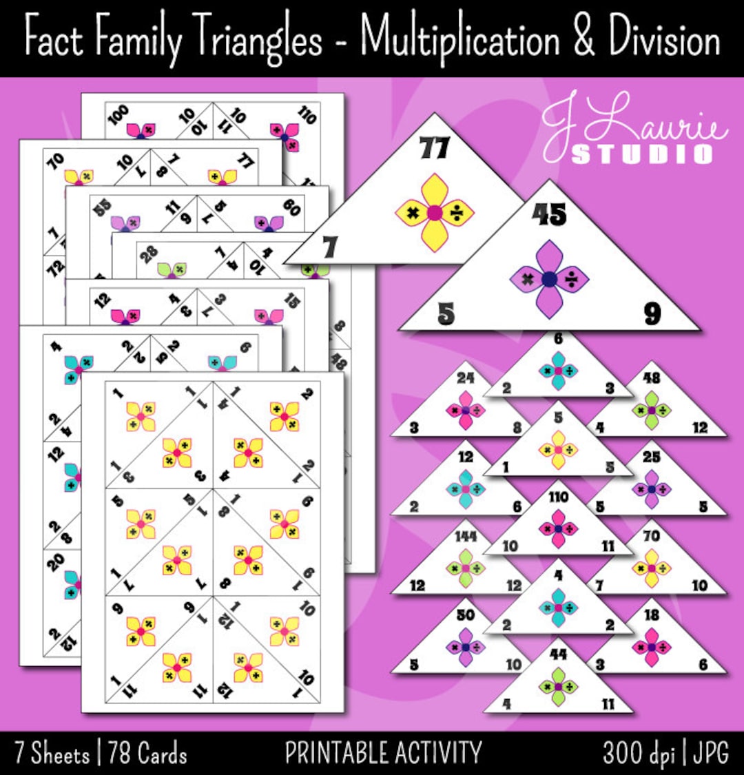 Fact Family Traingles-multiplication-division-math Flashcards-education ...