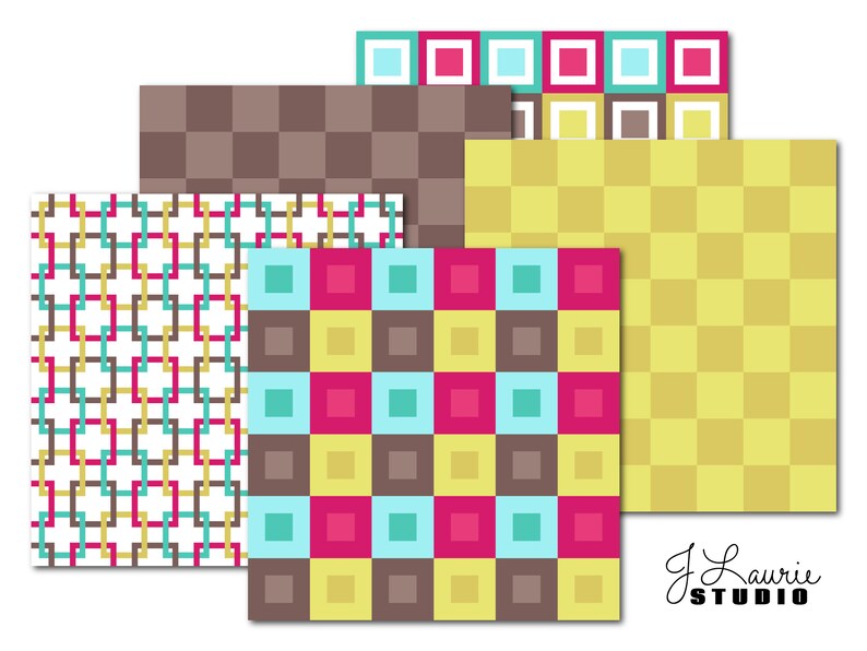 Retro Mod Squares-digital Scrapbook Papers-commercial Use-patterns ...