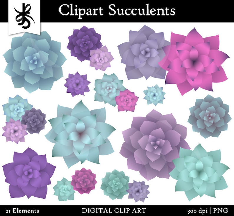 Succulent Flowers-digital Clipart-succulents-flower Clipart ...