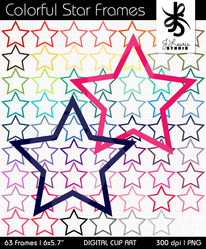 Digital Clipart Star Frames-63 Colorful Stars-rainbow Bright | Etsy