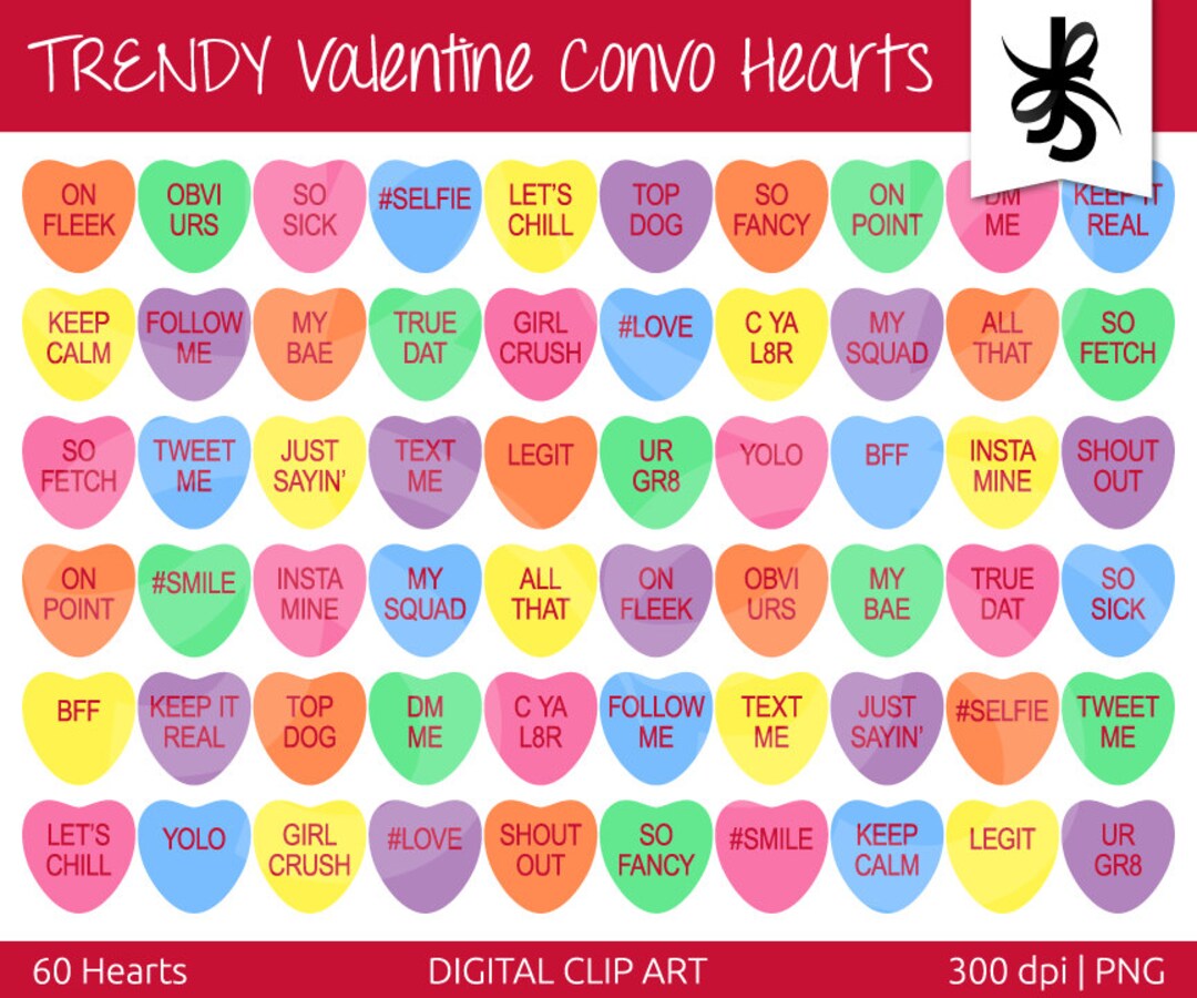 Digital Clipart Hearts-trendy Valentine Convo Hearts-social Media-slang ...