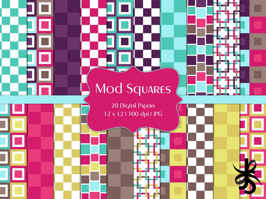 Retro Mod Squares-digital Scrapbook Papers-commercial Use-patterns ...