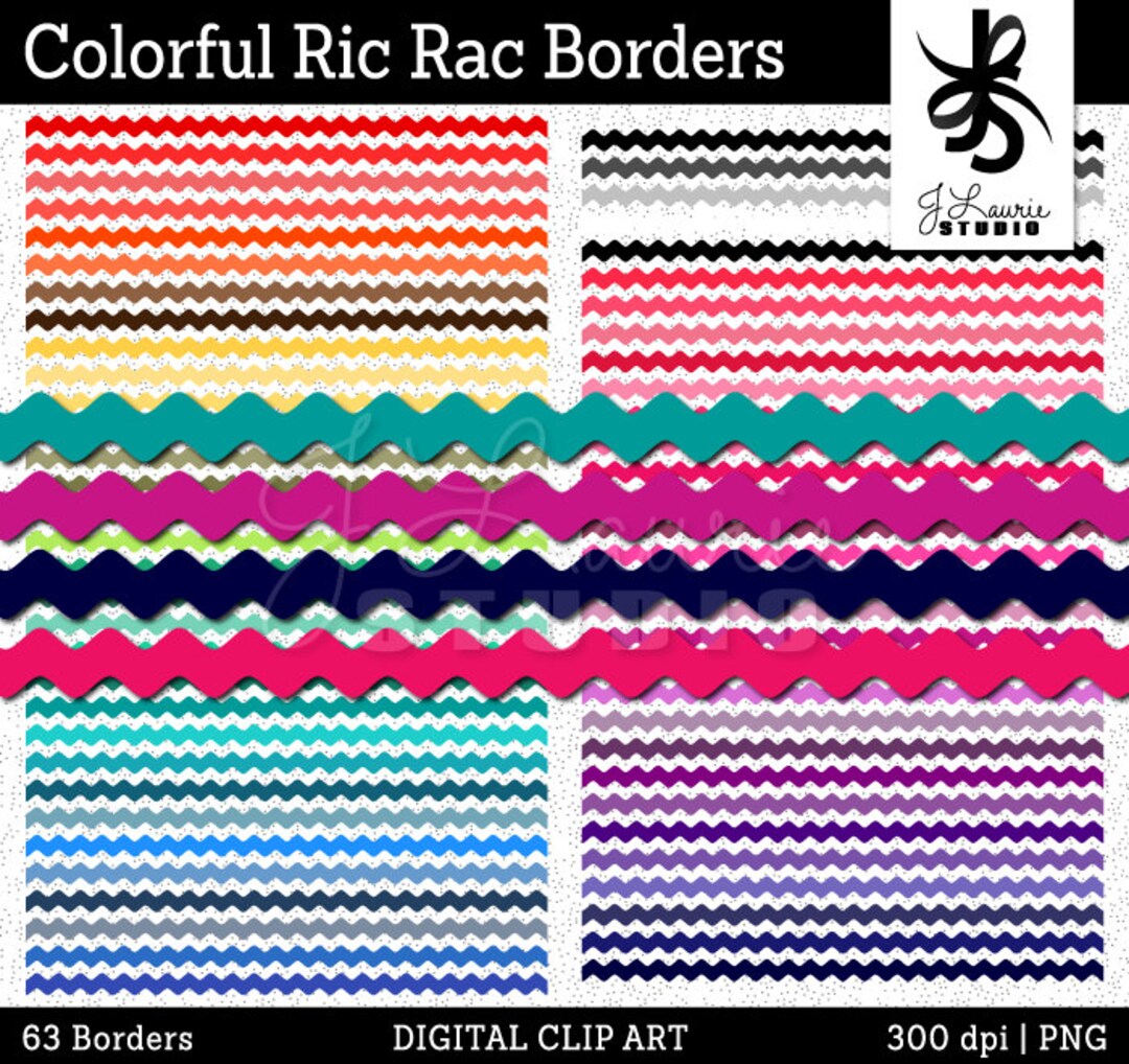 Colorful Ric Rac Borders Clipart: Rainbow Digital Scrapbook Elements ...