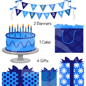 Birthday Clipart & Digital Paper Set-blue-girl-celebration-party ...