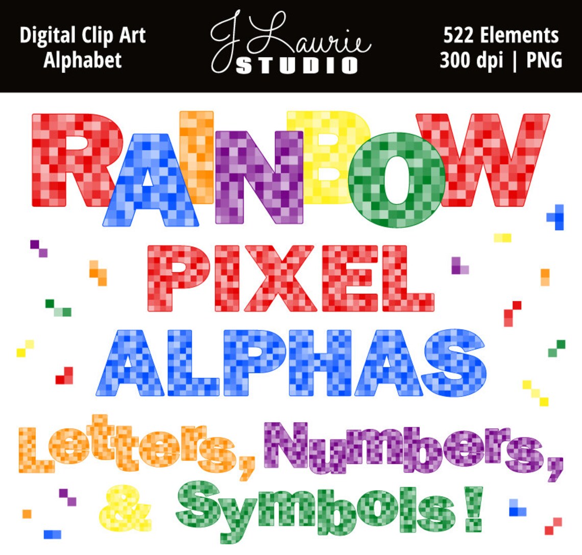 Digital Alphabet Letters Clipart Set-rainbow Pixels-pixel | Etsy
