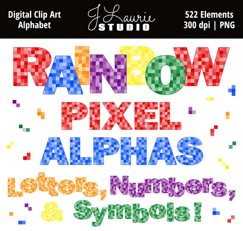 Digital Alphabet Letters Clipart Set-rainbow Pixels-pixel - Etsy