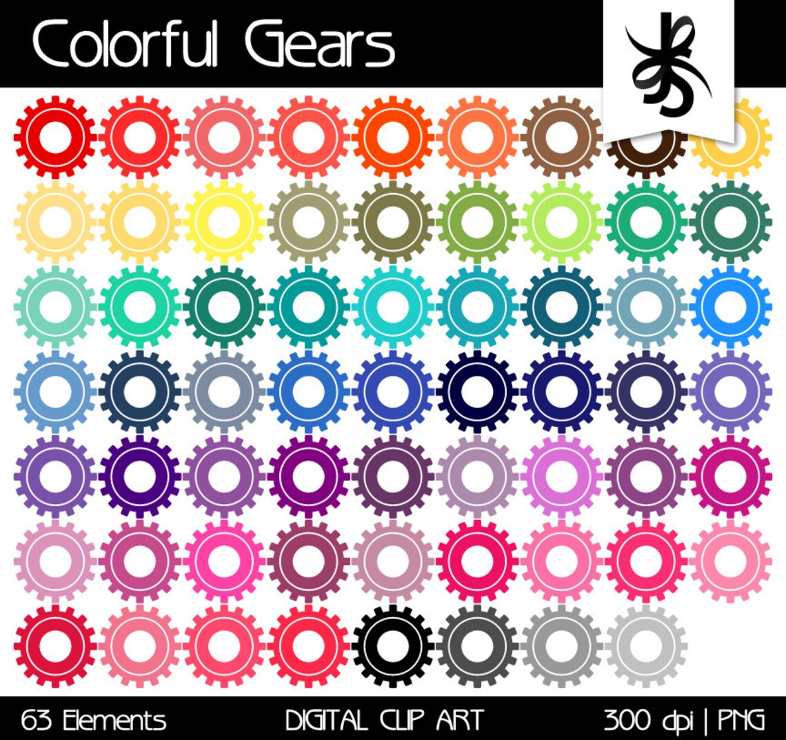 Digital Clipart-63 Colorful Gears-gear Clipart-digital - Etsy