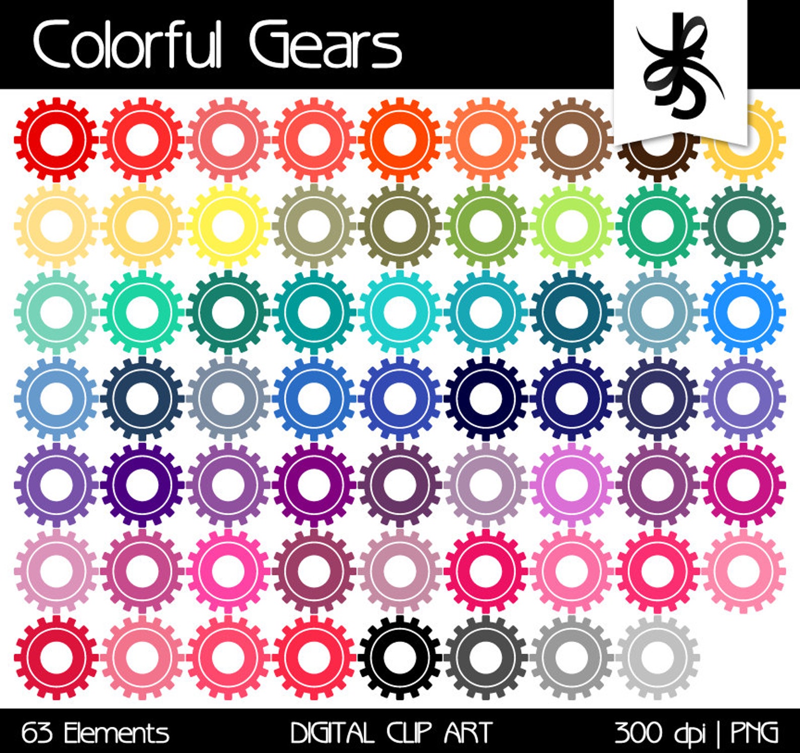 Digital Clipart-63 Colorful Gears-gear Clipart-digital Scrapbook ...
