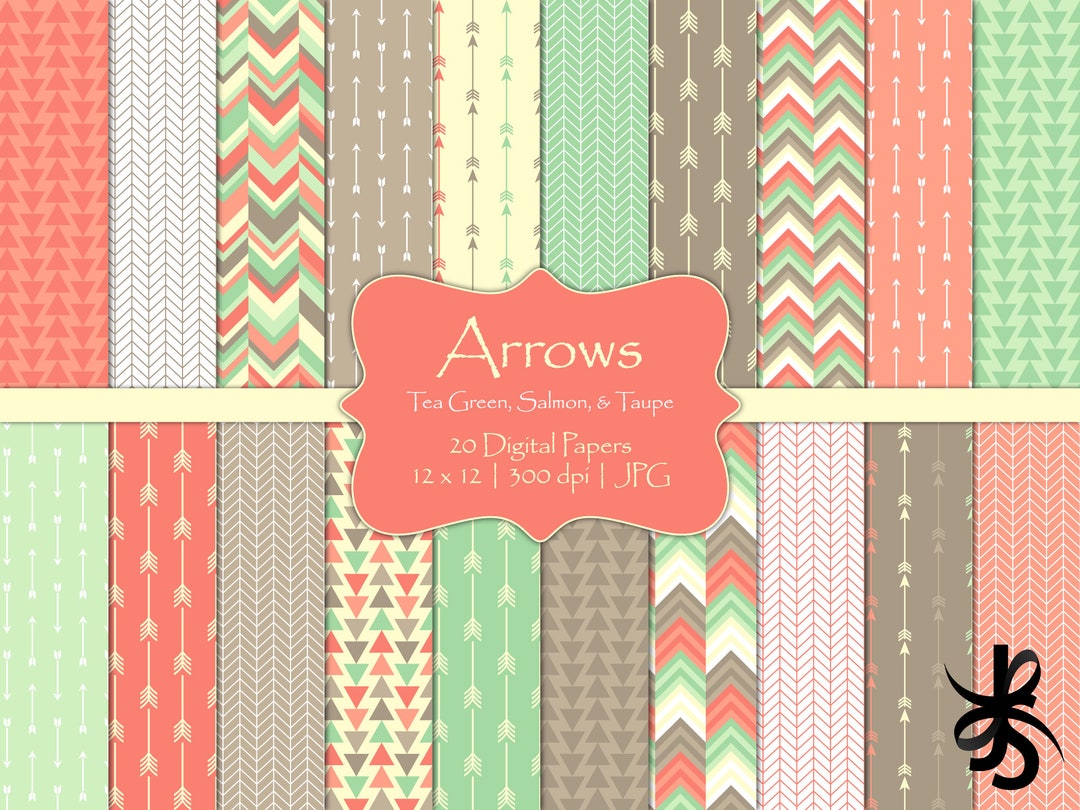 Arrows-digital Scrapbook Papers-commercial Use-tea Green-salmon-taupe ...