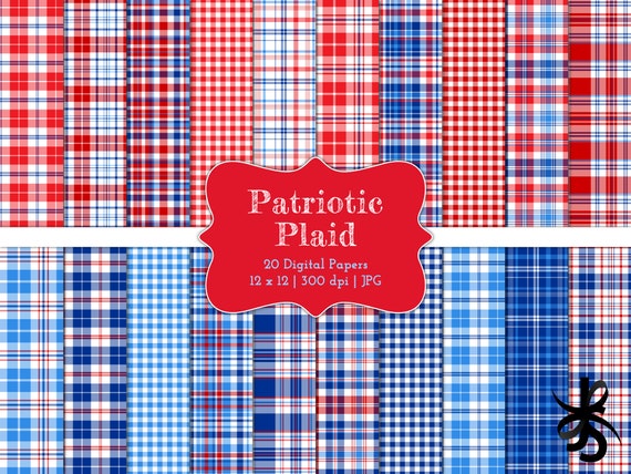 Patriotic Plaid-digital Scrapbook Papers-commercial Use-july - Etsy