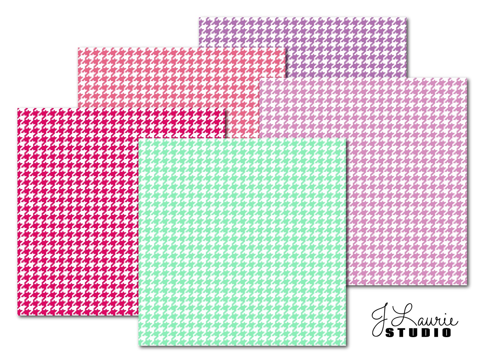Houndstooth-springtime-digital Scrapbook Papers-commercial - Etsy