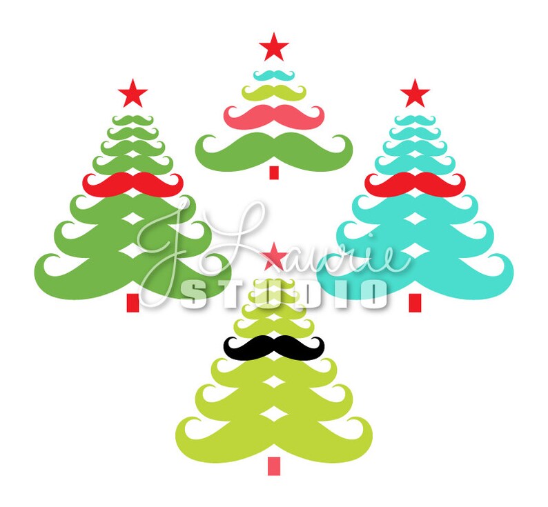 Digital Clipart-holiday Mustache Christmas Trees-mustache - Etsy
