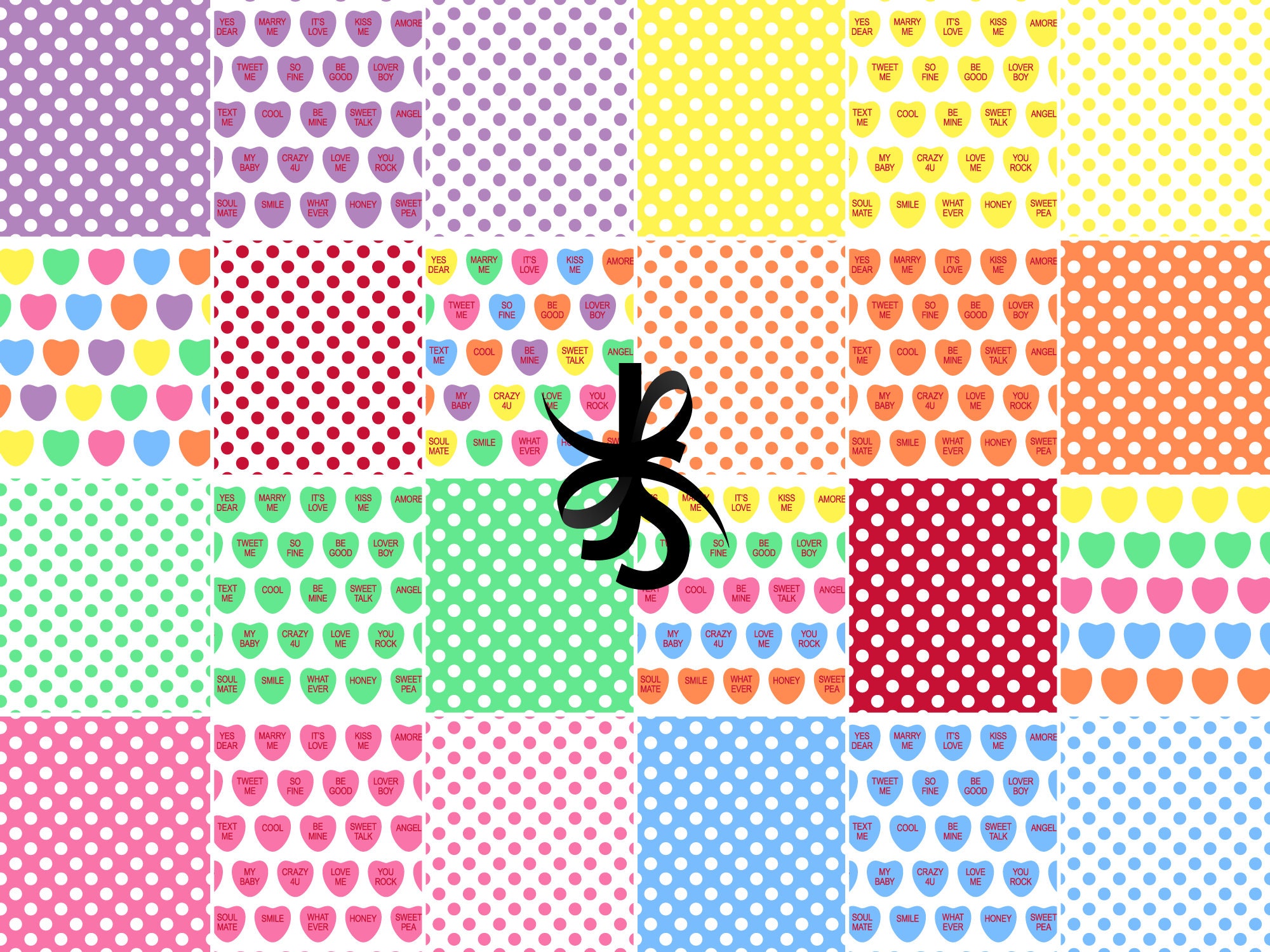 Valentine Conversation Hearts-Polka Dots-Digital Scrapbook Papers ...