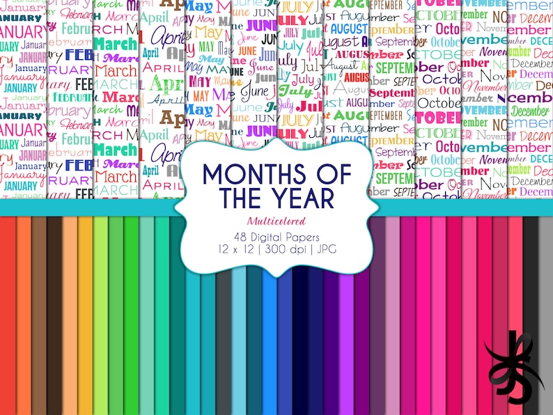 Months of the Year-digital Scrapbook Papers-commercial | Etsy