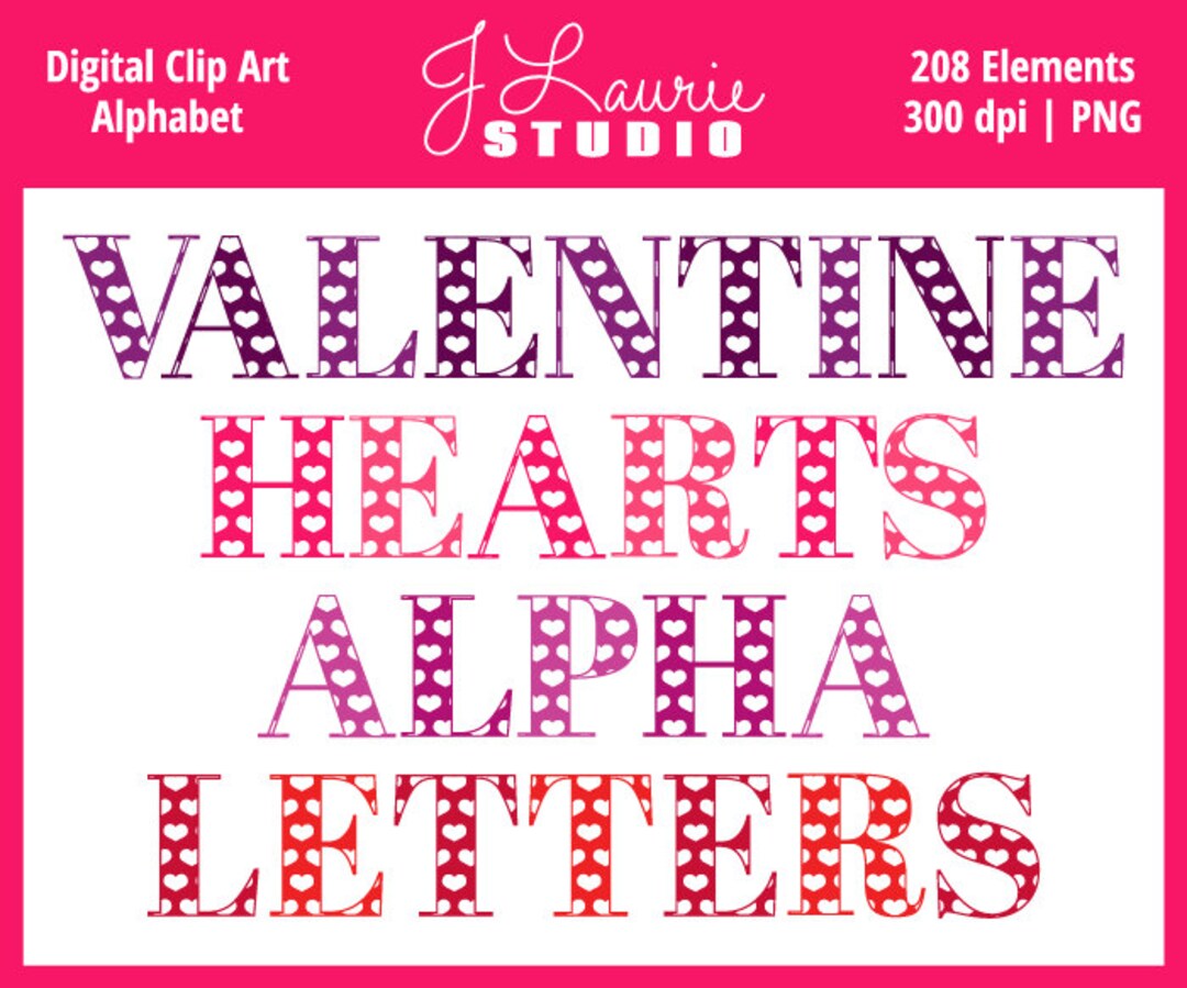 Digital Alphabet Letters Clipart-valentine Hearts Alpha Letters-digital ...