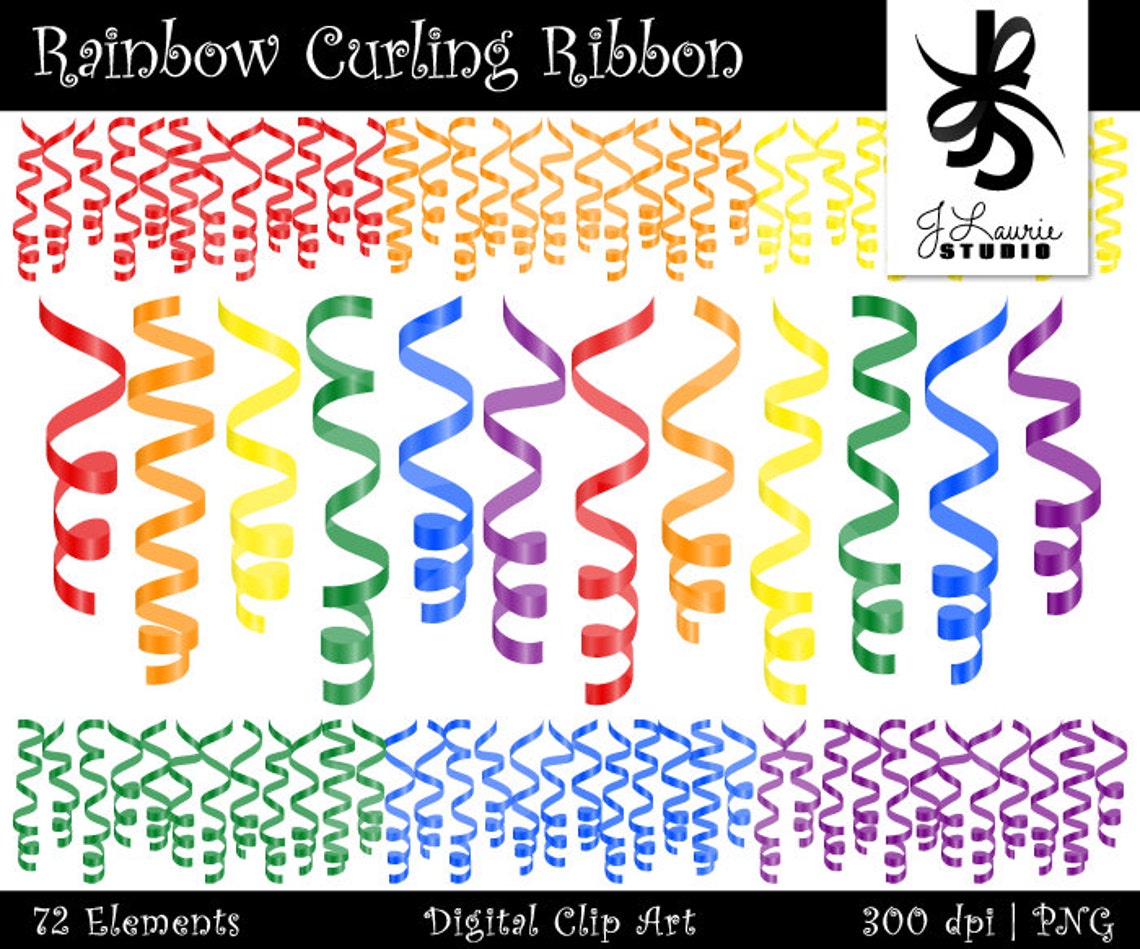 Digital Clipart-curling Ribbon-birthday Party-rainbow-clipart | Etsy