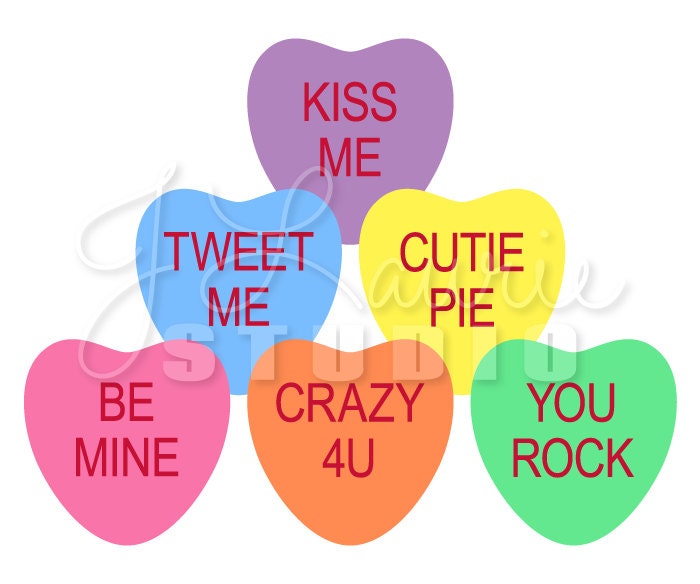 Digital Clipart Hearts-valentine Convo Hearts-conversation - Etsy