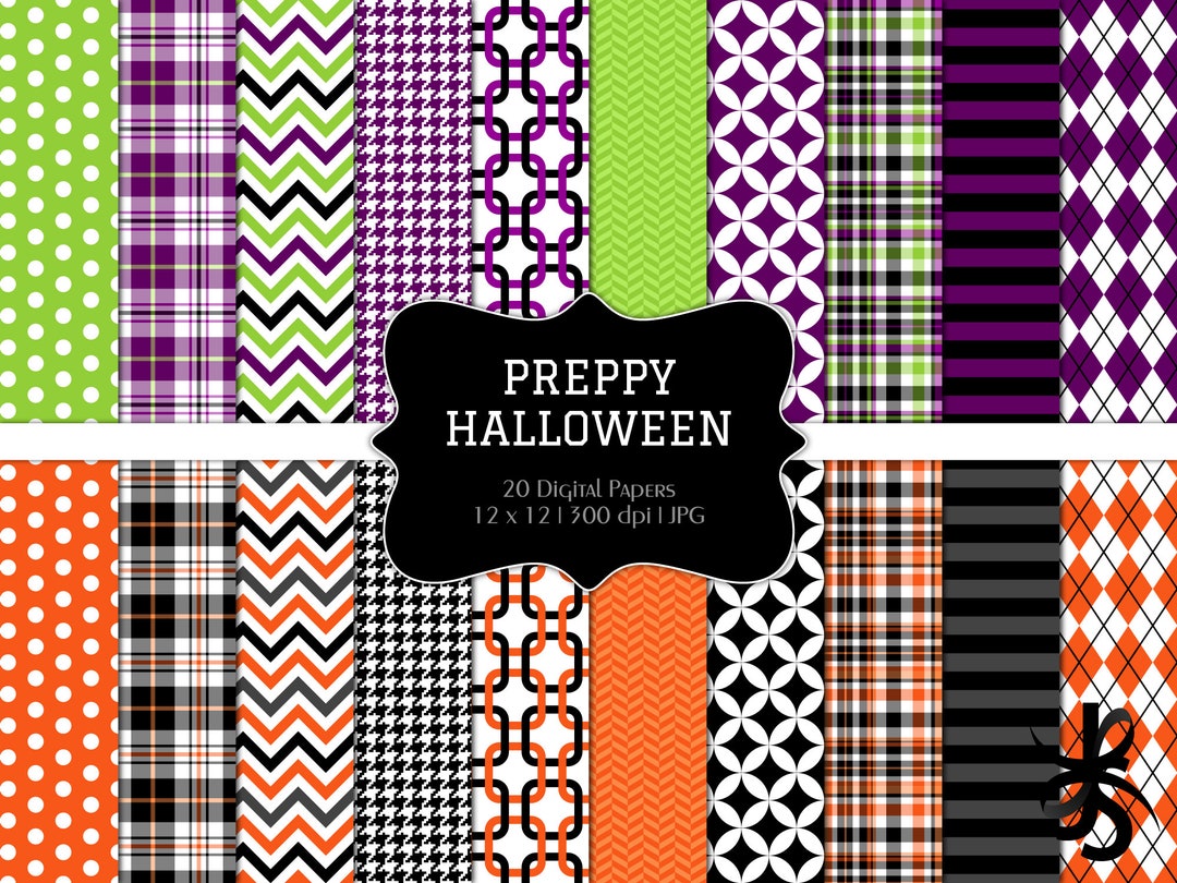 Preppy Halloween-digital Scrapbook Papers-commercial Use-backgrounds ...