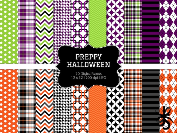 Preppy Halloween-digital Scrapbook Papers-commercial - Etsy
