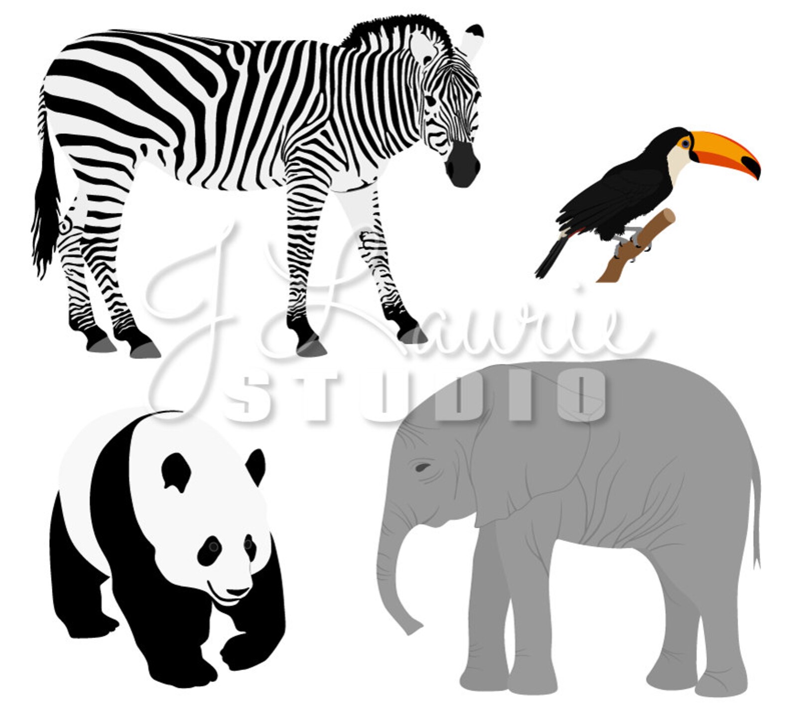 Digital Clipart-zoo Animals-tiger-lion-panda-parrot-tucan-elephant ...
