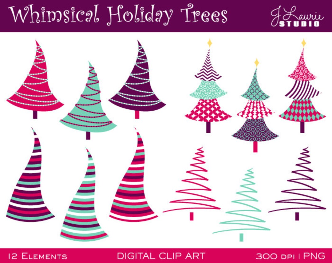Digital Clipart-whimsical Holiday Trees-holiday Trees-christmas Clipart ...