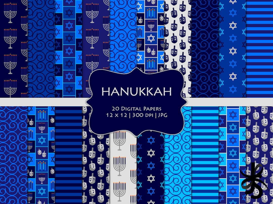 Hanukkah-digital Scrapbook Papers-commercial Use-jewish Holiday-blue ...