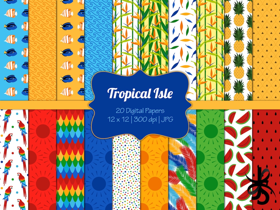 Tropical Isle-digital Scrapbook Papers-commercial Use-island-beach ...