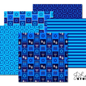 Hanukkah-digital Scrapbook Papers-commercial Use-jewish Holiday-blue ...