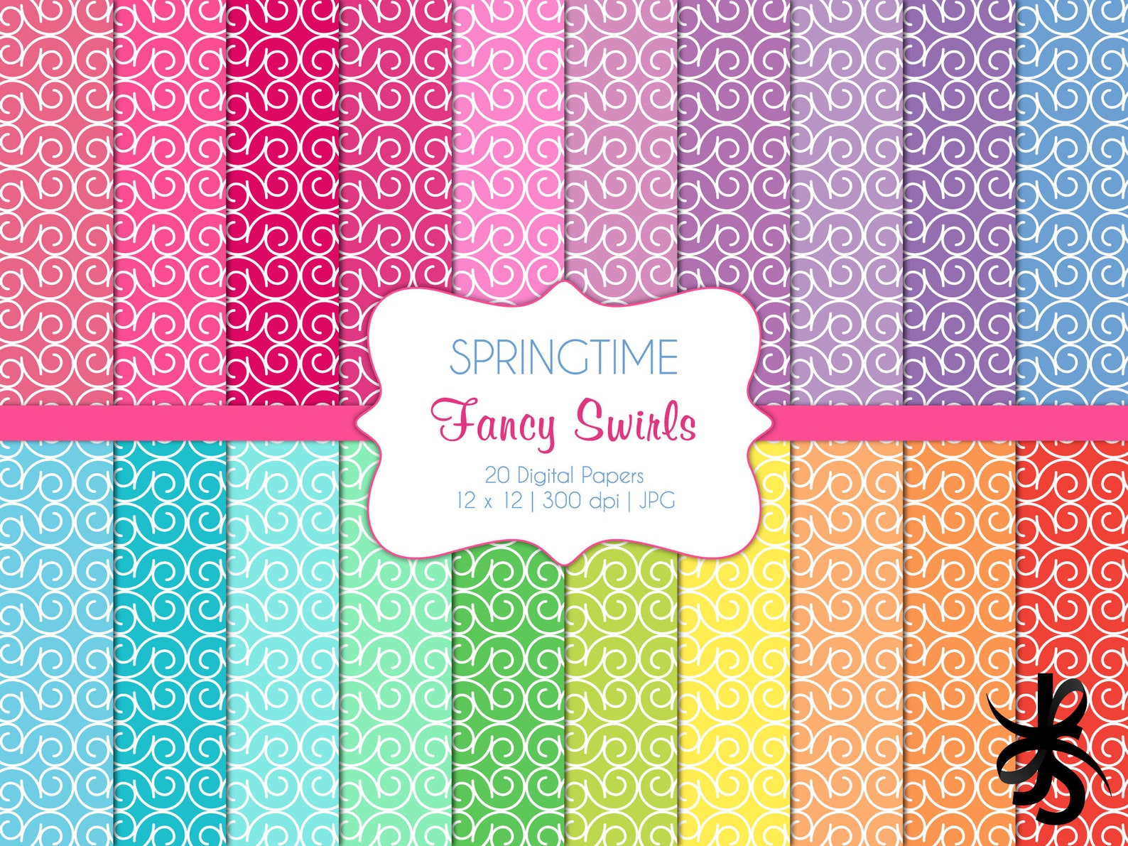 Fancy Swirls-springtime-digital Scrapbook Papers-commercial Use ...