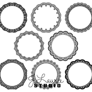 Digital Clipart Frames-lace-circles-doilies-round Frames-borders-black ...