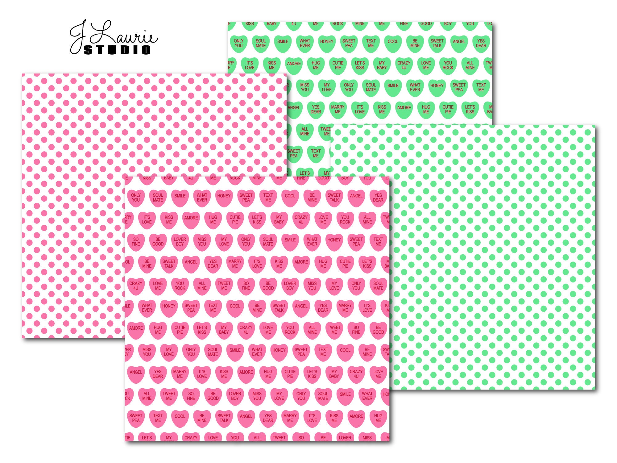Valentine Conversation Hearts-Polka Dots-Digital Scrapbook Papers ...