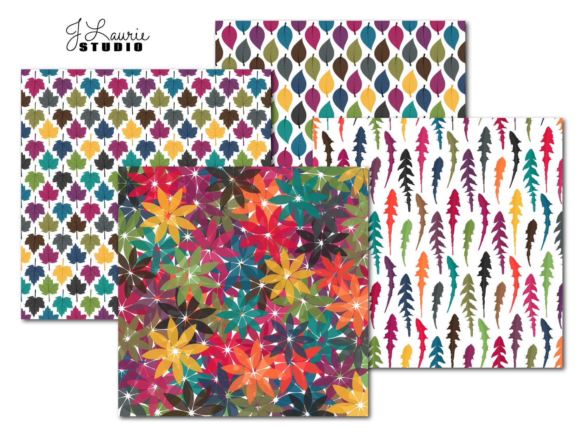 Botanical-fall Colors-digital Scrapbook Papers-commercial - Etsy