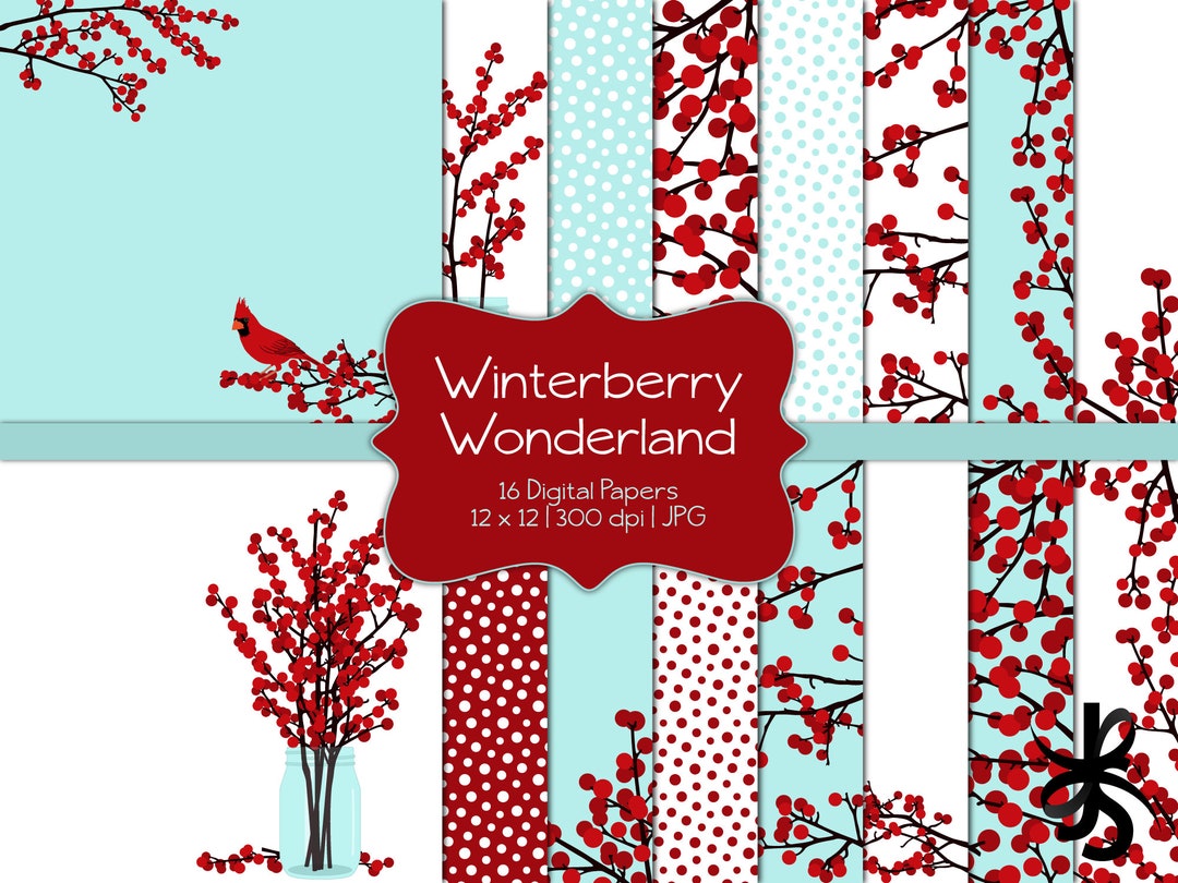 Winterberry Wonderland-digital Scrapbook Papers-commercial Use-holiday ...