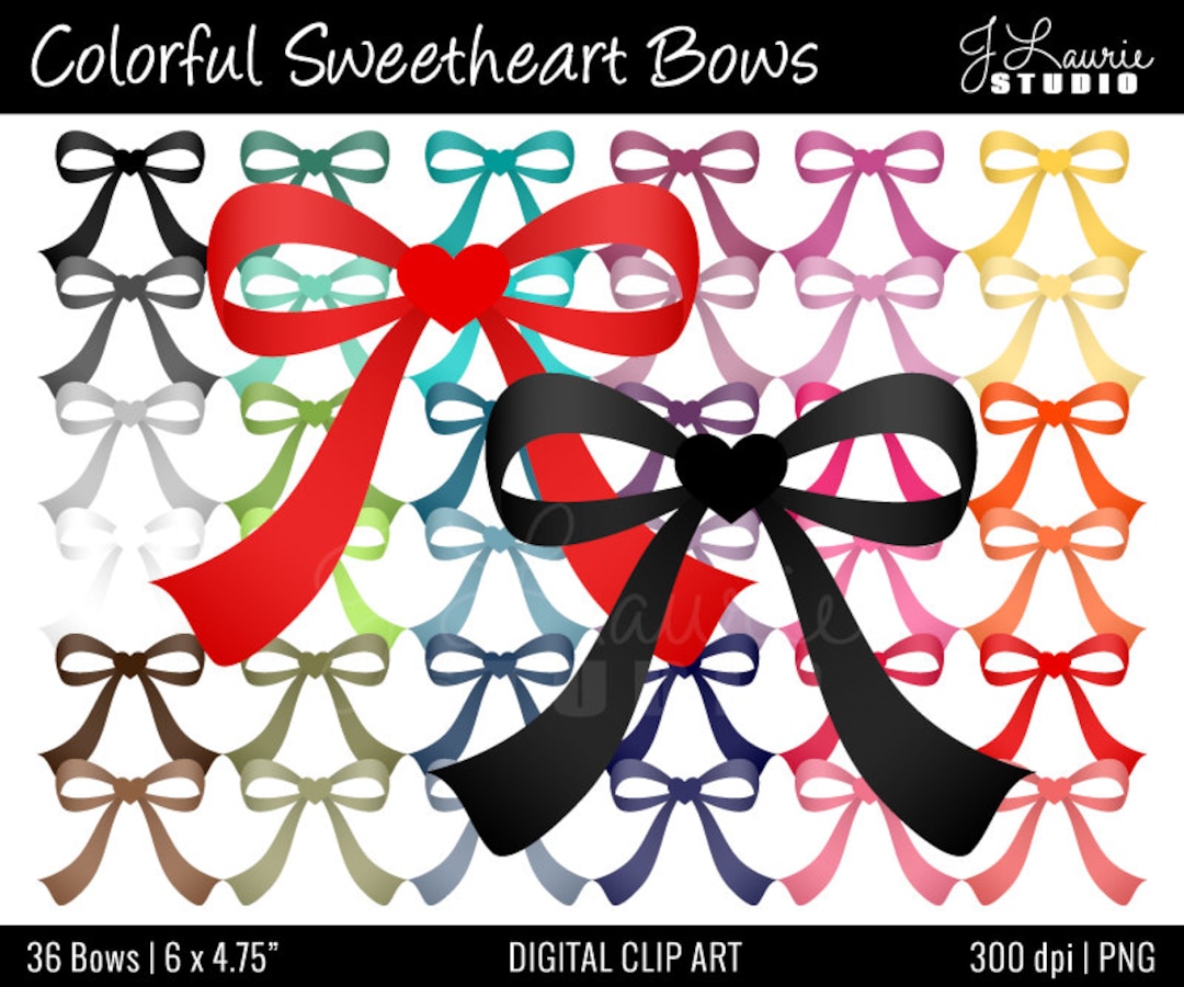 Digital Clipart-colorful Sweetheart Bows-clipart Bows-ribbon-valentine ...