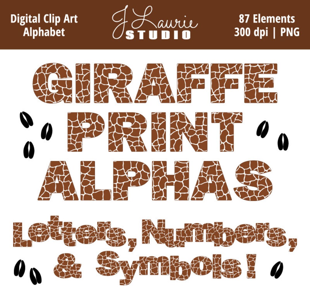 Digital Alphabet Letters Clipart-giraffe Print-animal Print-numbers ...