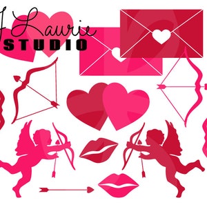 Digital Clipart-valentine Clip Art-cupid-bow and Arrow-hearts-kisses ...