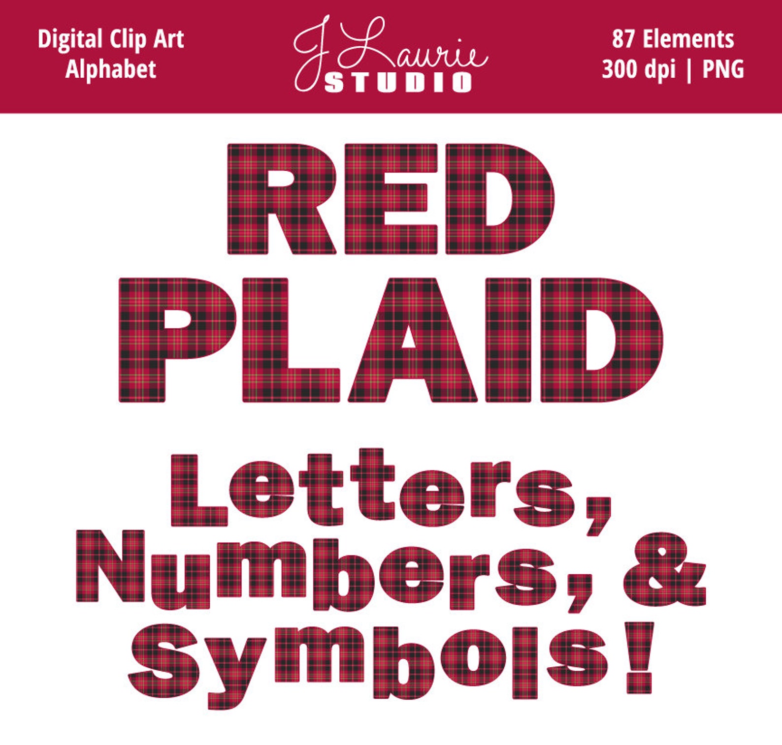 Digital Alphabet Letters Clipart-red Plaid-school - Etsy